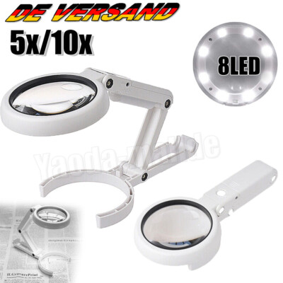 mit 8 LED 5X 10X Lupe Licht Desktop Stand Leselupe Vergrößerung ...