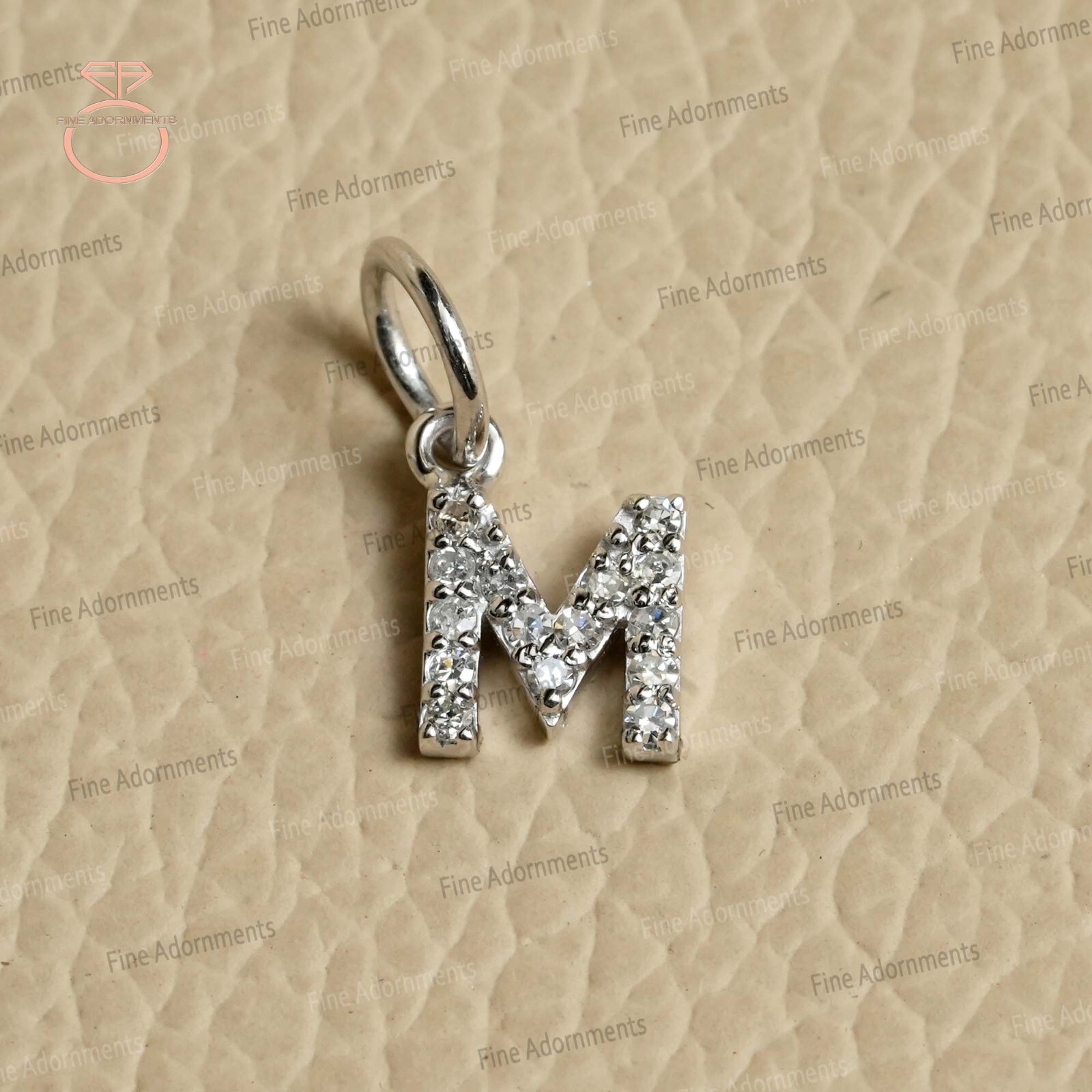 Pave Diamond M Pendant Solid 14k White Gold Initial M Minimalist Charm ...