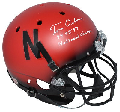 TOM OSBORNE SIGNED NEBRASKA CORNHUSKERS RED FULL SIZE HELMET W/ 3X ...