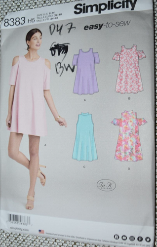 Simplicity Sewing Pattern 8383 H5 Misses' Knit Trapeze Flowy Dress S6 ...