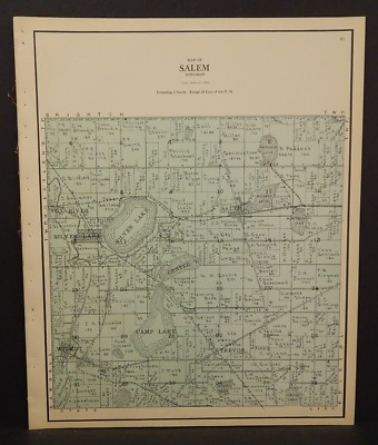 Wisconsin Kenosha County Map Salem Township 1924 L19#94 | eBay