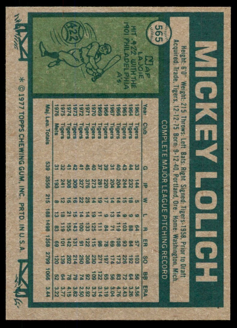 1977 Topps #565 Mickey Lolich NEAR MINT (or Better) **PEL57** | eBay