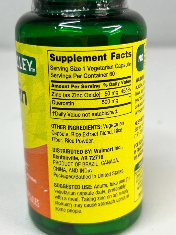 SPRING VALLEY QUERCETIN SUPPLEMENT WITH ZINC 500 MG 60 VEG CAPSULES ...