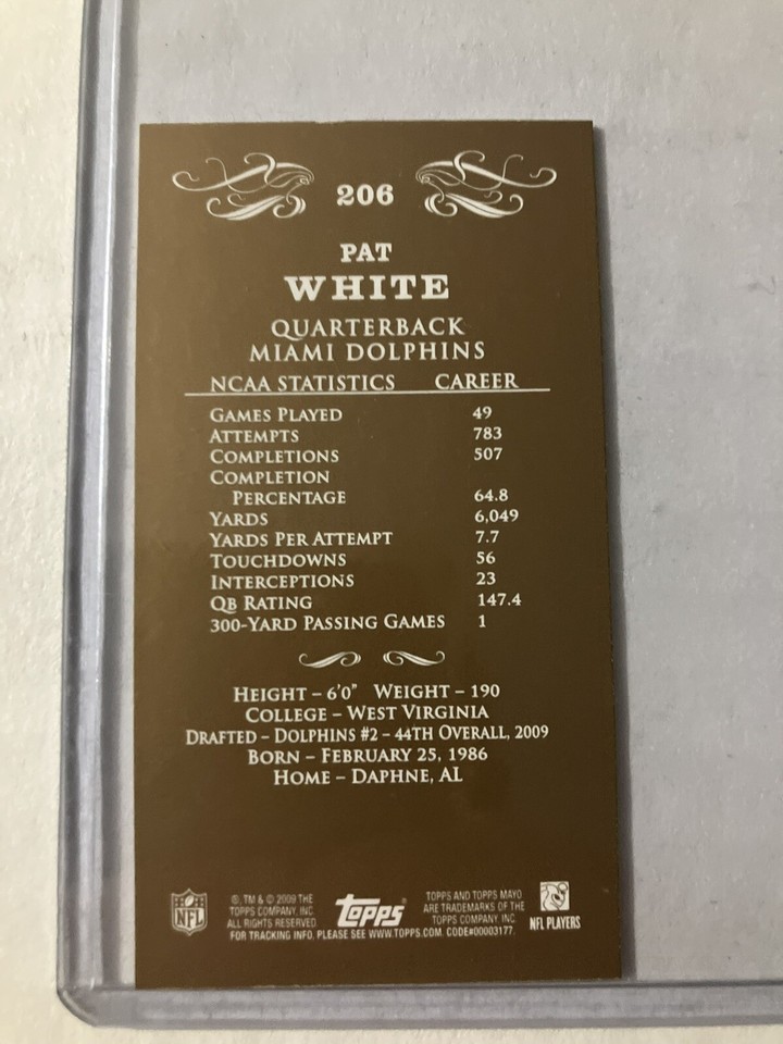 2009 Topps Mayo Mini Pat White RC Miami Dolphins #206 | eBay