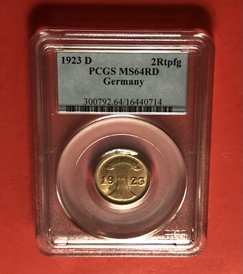GERMANY -1923-D-2 PFENNIG COIN,GRADED BY PCGS- MS64 RD……GREAT COIN. | eBay