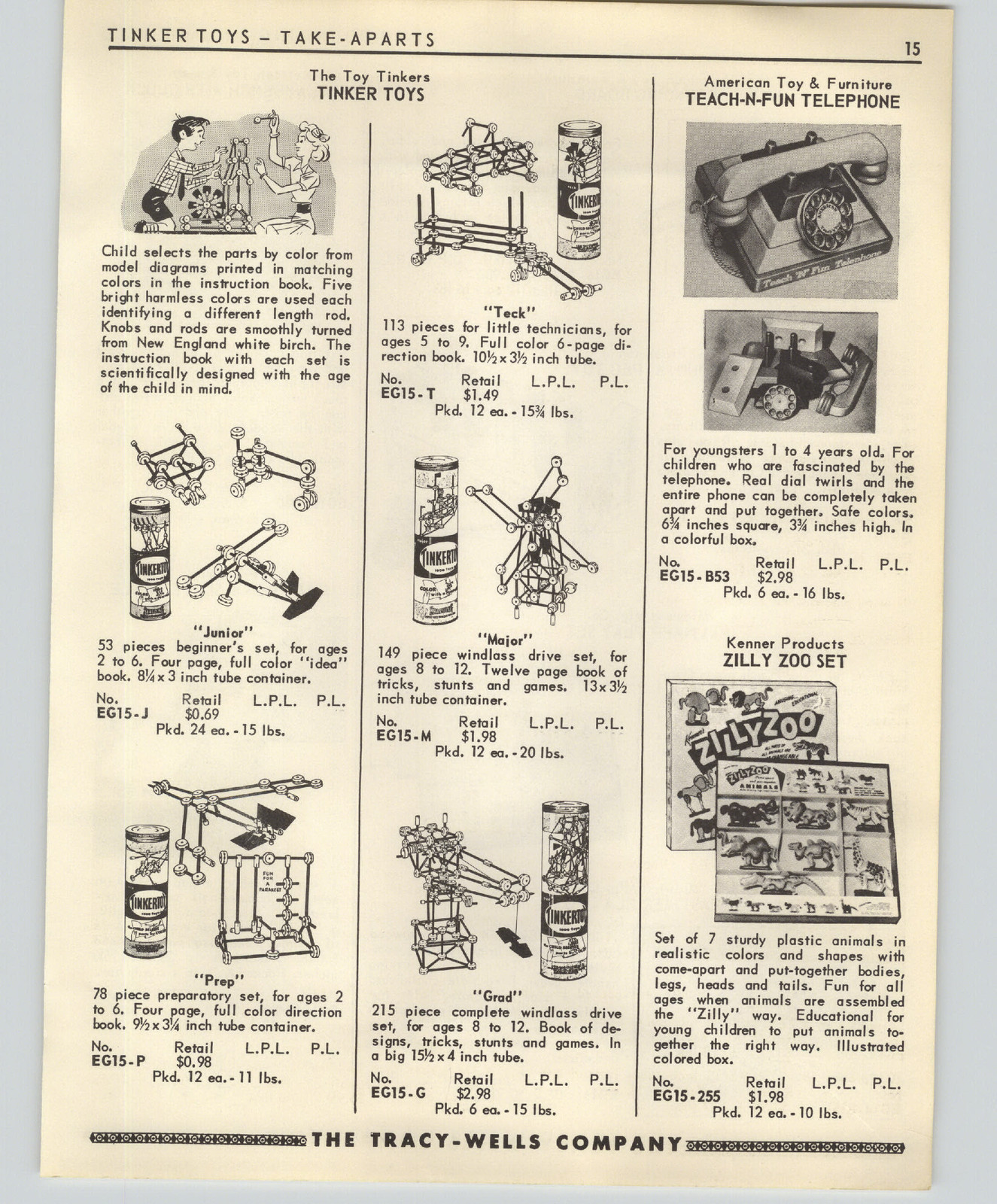 1955 PAPER AD The Toy Tinkers Tinker Toys Grad 215 PC Major Kenner ...