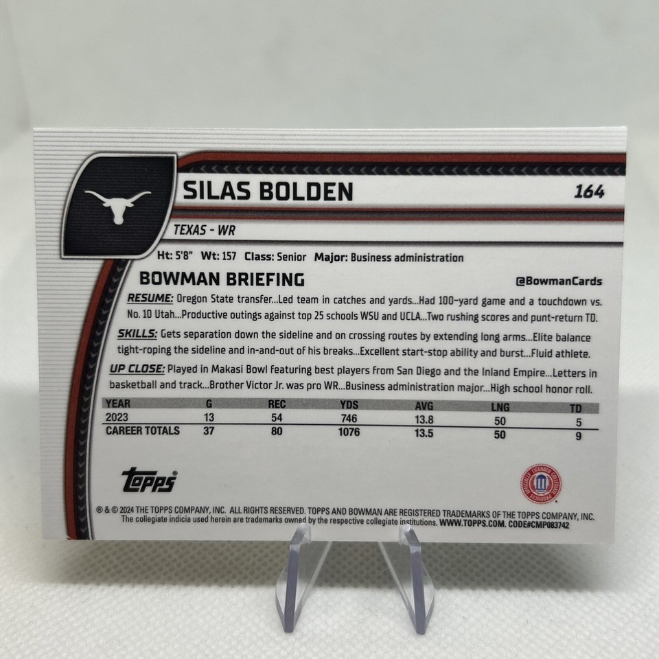 2024 Bowman University Chrome - #164 Silas Bolden (RC) University of ...