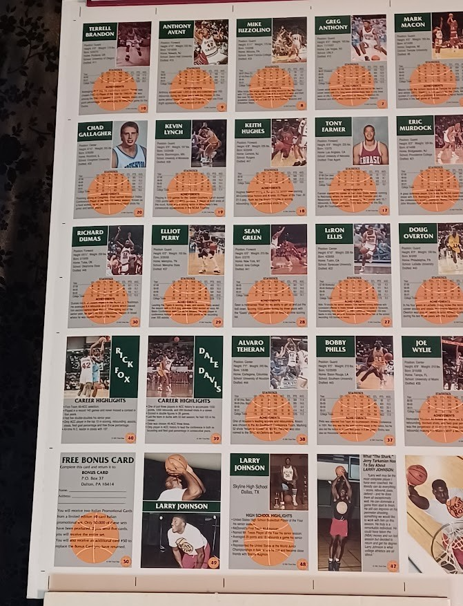 1991 Front Row NBA Basketball - Uncut Sports Card Sheet - Larry Johnson ...