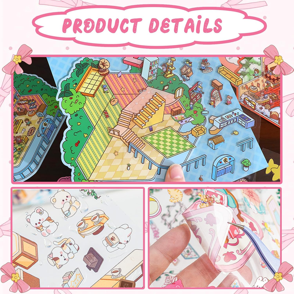 10 Sets 3D Scene Stickers DIY Decorative Stickers Cute Isometric ...