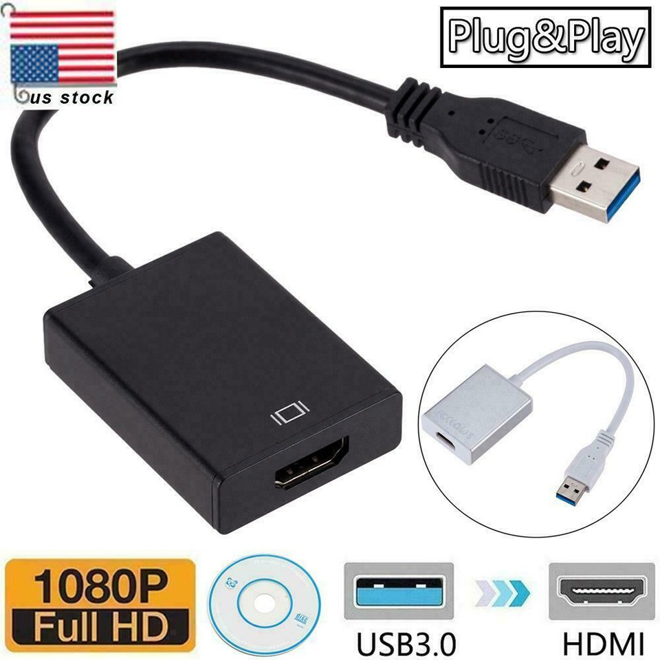 HD 1080P USB 3.0 to HDMI Video Cable Adapter For PC Laptop HDTV LCD TV ...
