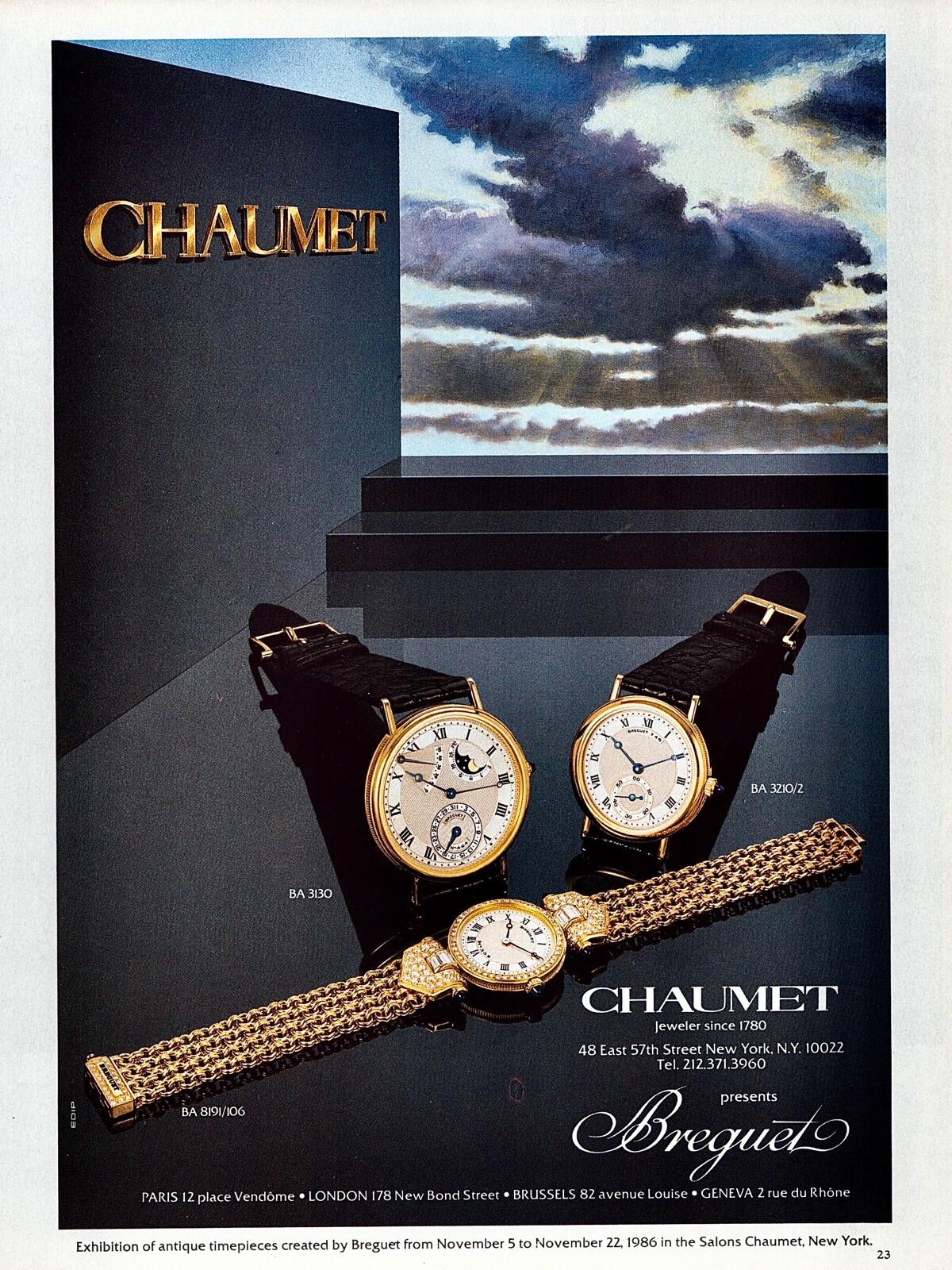 1986 CHAUMET JEWELER for BREGUET WATCHES 1-Page VINTAGE Magazine PRINT ...