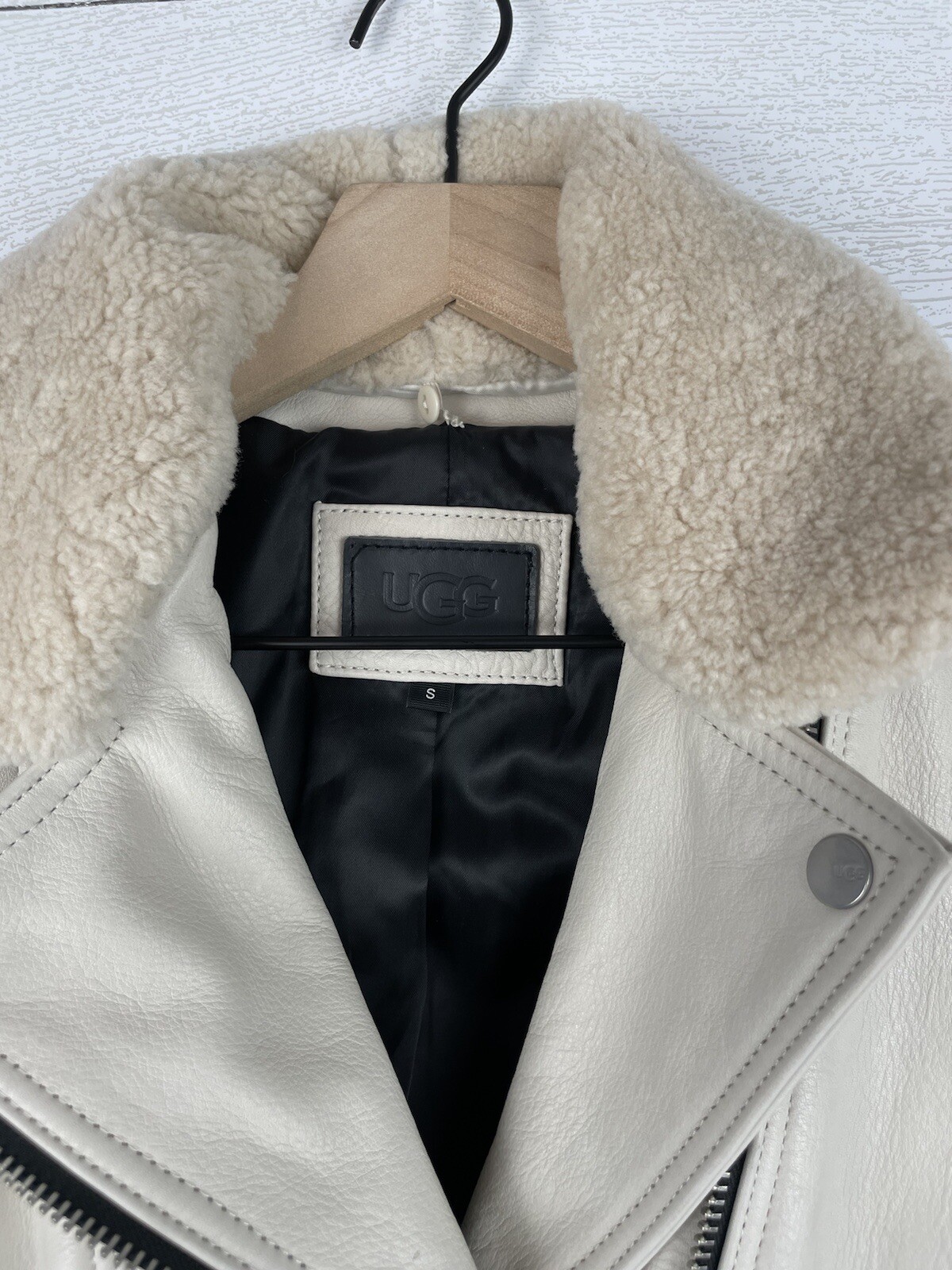 UGG Andee Ivory Leather Cycle Jacket Removable Fur Co… - Gem