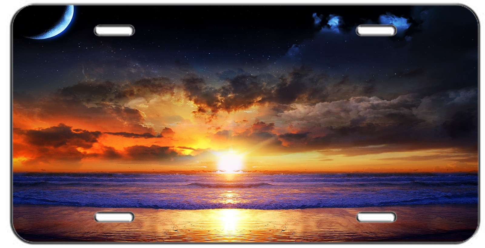 CUSTOM LICENSE PLATE BEAUTIFUL MOON AND SUNSET OVER OCEAN AUTO TAG | eBay