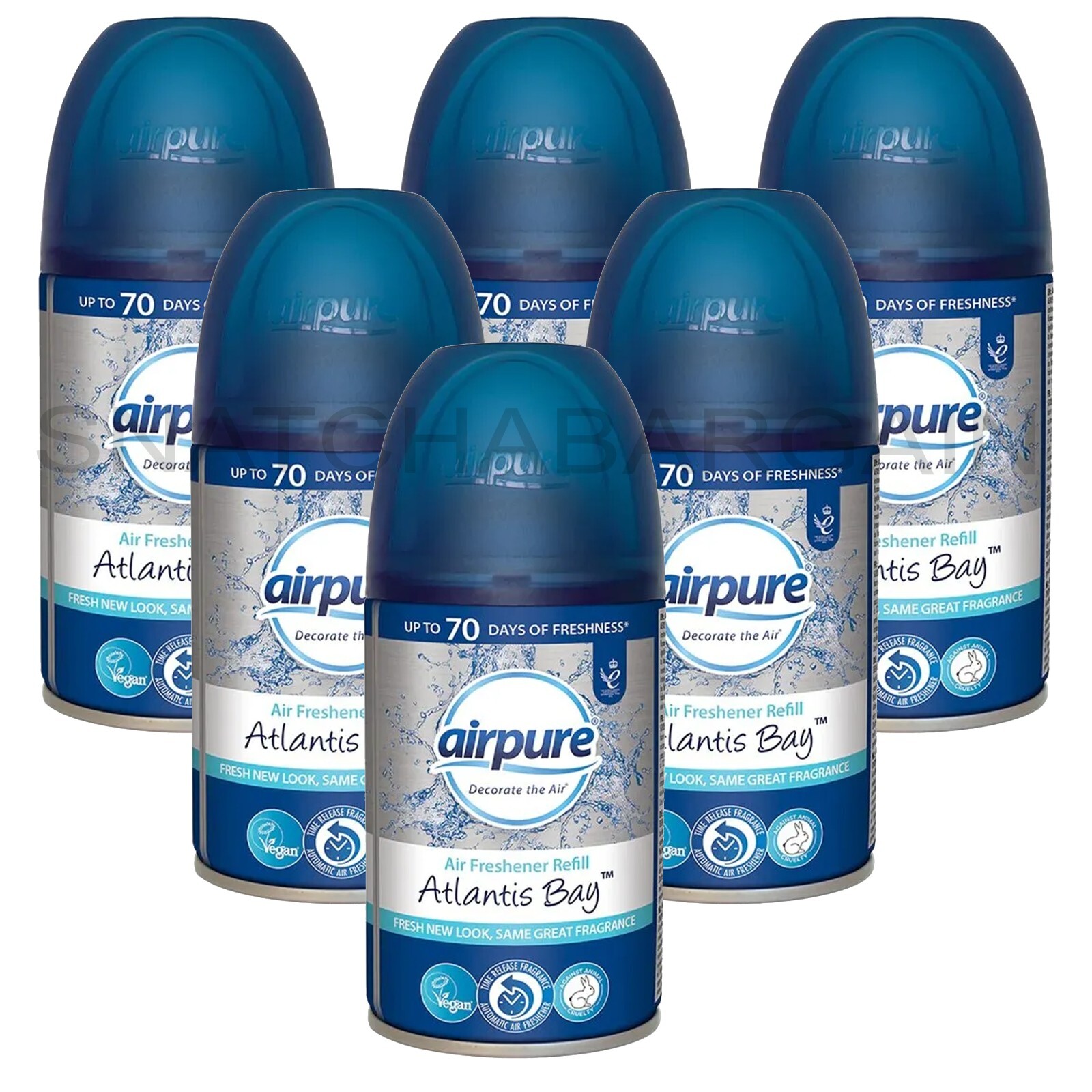 6 x AIRPURE ATLANTIS REFILL CAN/TIN AUTOMATIC FRAGRANCE AIR FRESHENER ...
