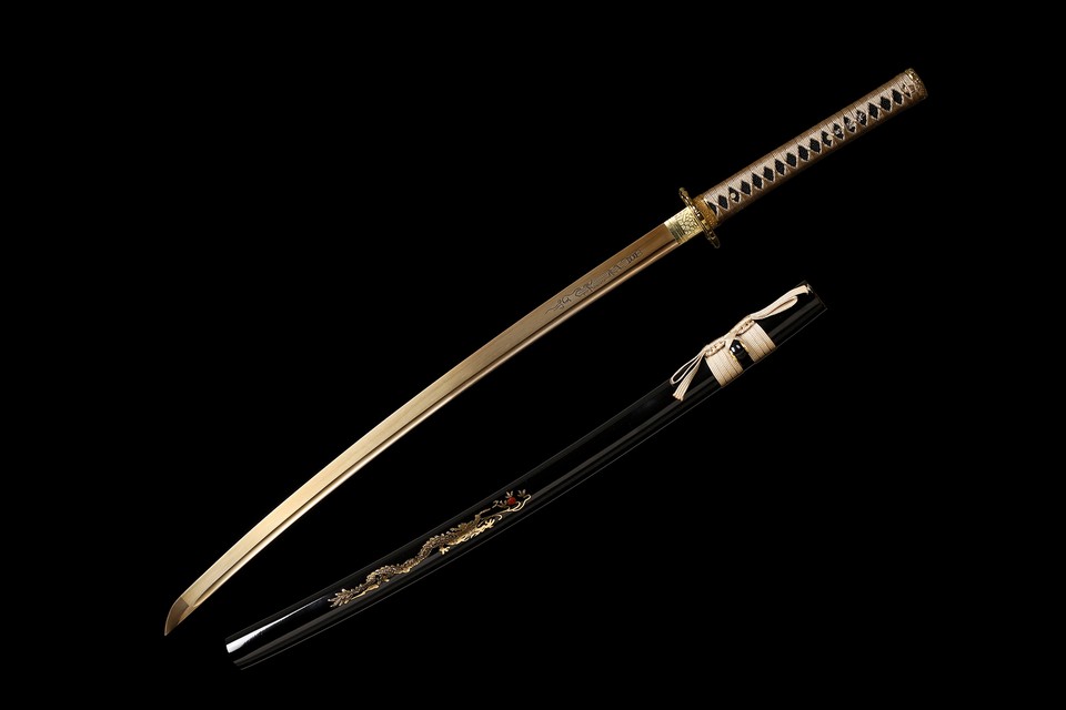 Handmade Gold Blade Japanese Samurai Sword Dragon Katana Full Tang ...