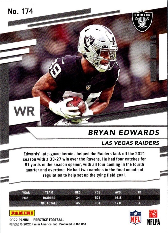 2022 Panini Prestige Bryan Edwards #174 Las Vegas Raiders Football Card ...