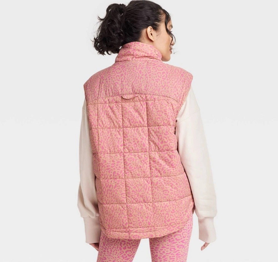 Women's Quilted Pink Leopard Puffer Vest - JoyLab XS New | eBay