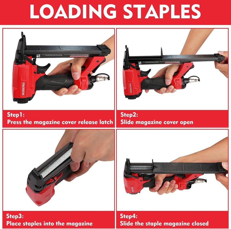 WORKPRO Pneumatic Staple Gun 20-22 Gauge Upholstery Stapler Air-Powered ...