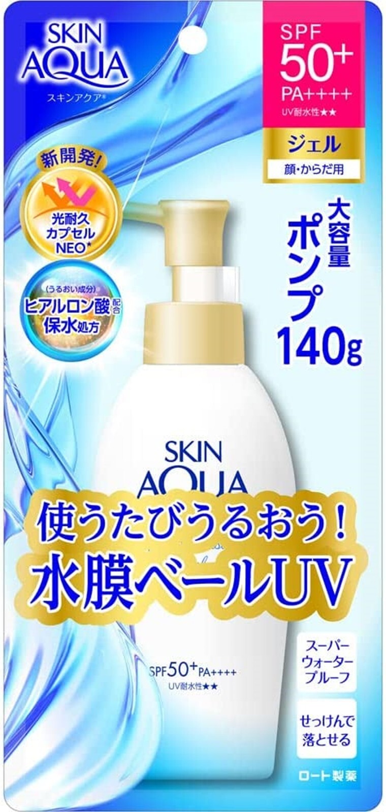 ROHTO SKIN AQUA UV super moisture Gel pump 140g sunscreen SPF50+ PA ...