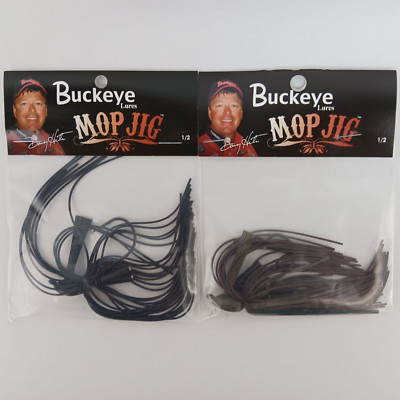 Lot of 2 Buckeye Lures Mop Jig 1/2oz Black Pumpkin Seed Bass Fishing ...