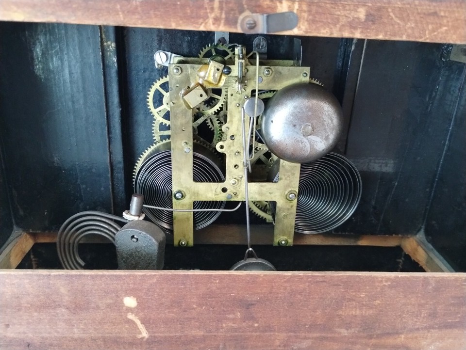 ANTIQUE SESSIONS 8 DAY MANTLE CLOCK Cathedral Gong Women w/harps | eBay