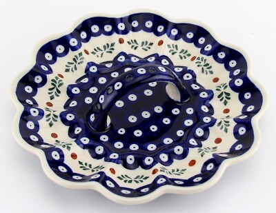 Polish Pottery Deviled Egg Tray & Round Platter with Handle – 12 Holes ...