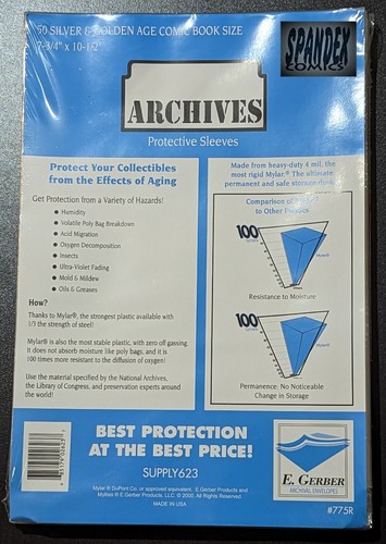 50 E. Gerber Silver & Gold Age Comic Book 7 3/4 " x 10-1/2" Mylar ...