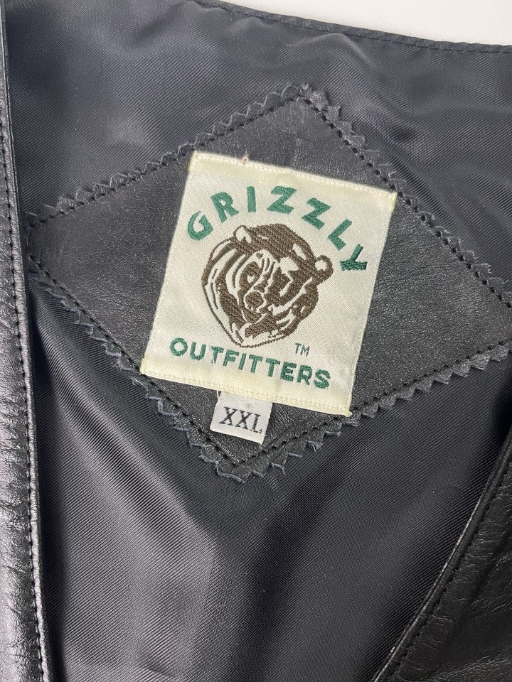 Vintage 90’s Grizzly Outfitters Black Leather Vest XXL Biker Motorcycle ...