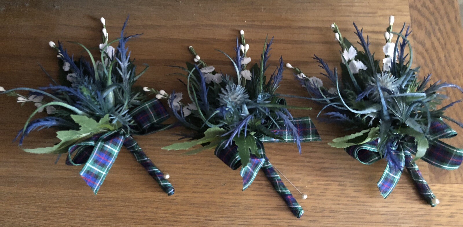 3 X SCOTTISH BLUE THISTLE ,WHITE HEATHER & Mackenzie TARTAN RIBBON ...