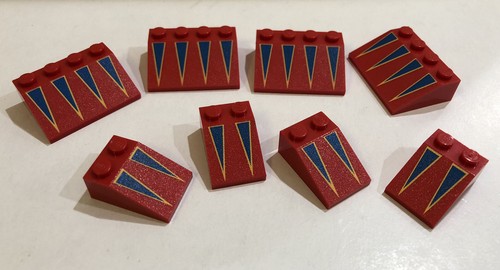 8pc LEGO Printed Slope LOT - 3x4 and 3x2 Red w/ Blue Triangles - parts ...