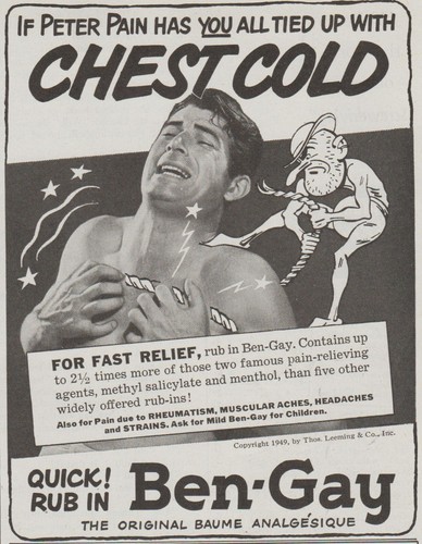 1954 Ben-Gay Baume Rub - Chest Cold - Peter Pain Cartoon Art - Vintage ...