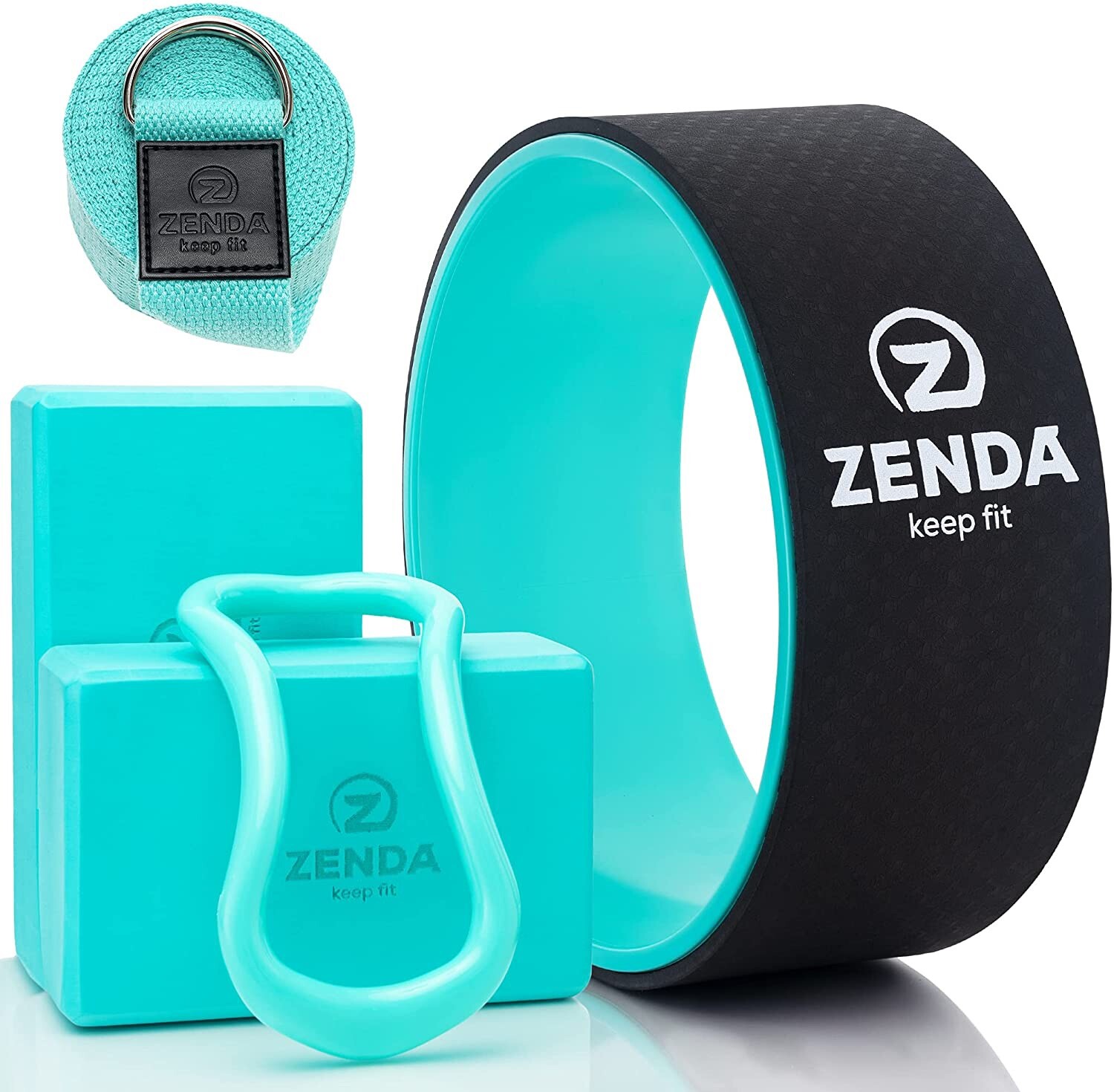 5 in 1 Yoga Wheel Set for Back Pain 2 Yoga Blocks 8ft Strap + Large ...