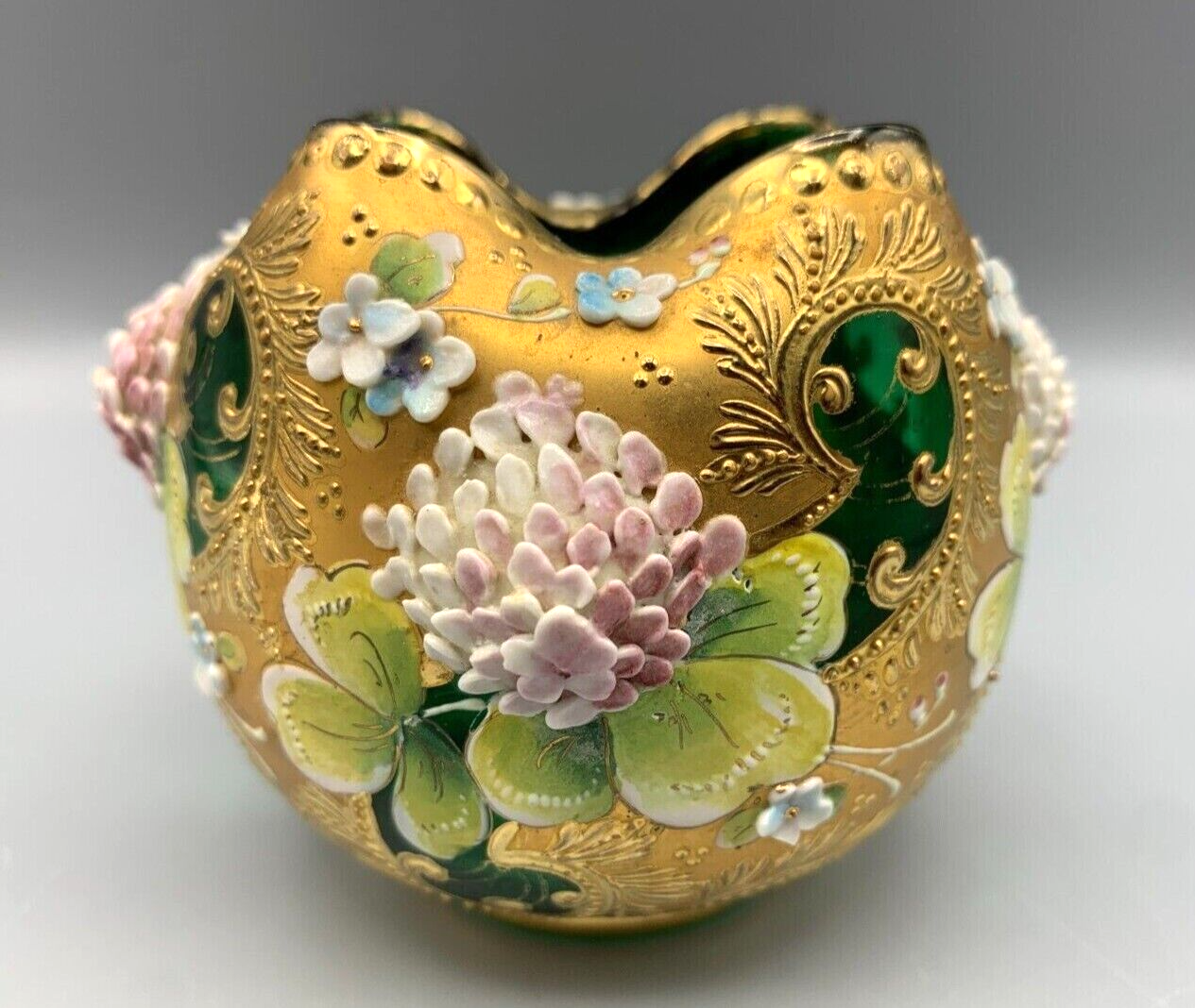 ART GLASS VASE BOWL BOHEMIAN MURANO MOSER CZECH ENAMELED GOLD GILT TRE ...