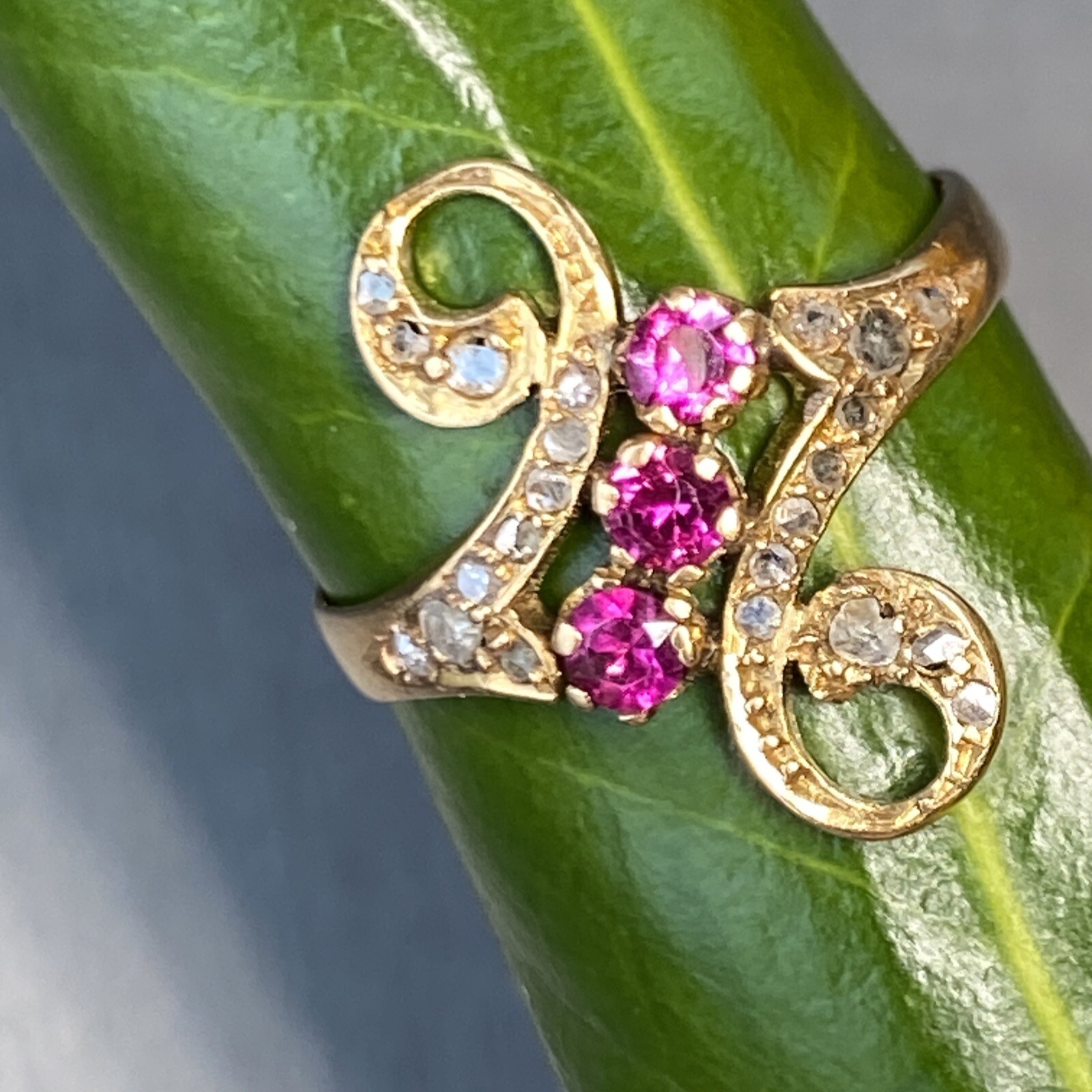 Antique Victorian Vintage Rose-Cut Diamond Ruby Scroll Climber Ring ...
