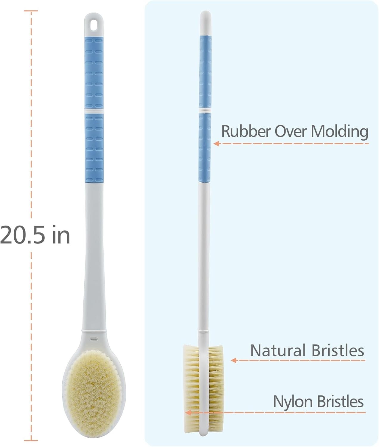 Shower Brush with Soft and Stiff Bristles,20.5" Extra Long Handle Dual ...