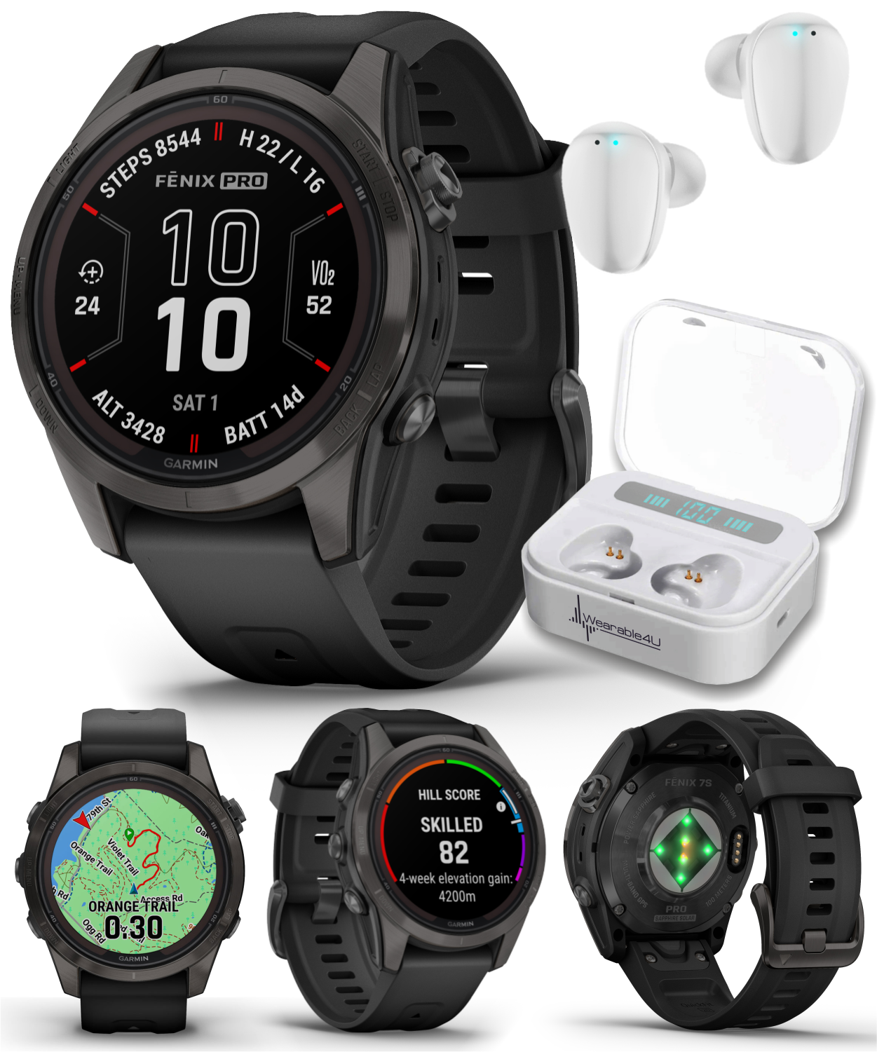 Garmin fenix 7S Pro Solar Sapphire 42mm GPS Smartwatch Black with White ...