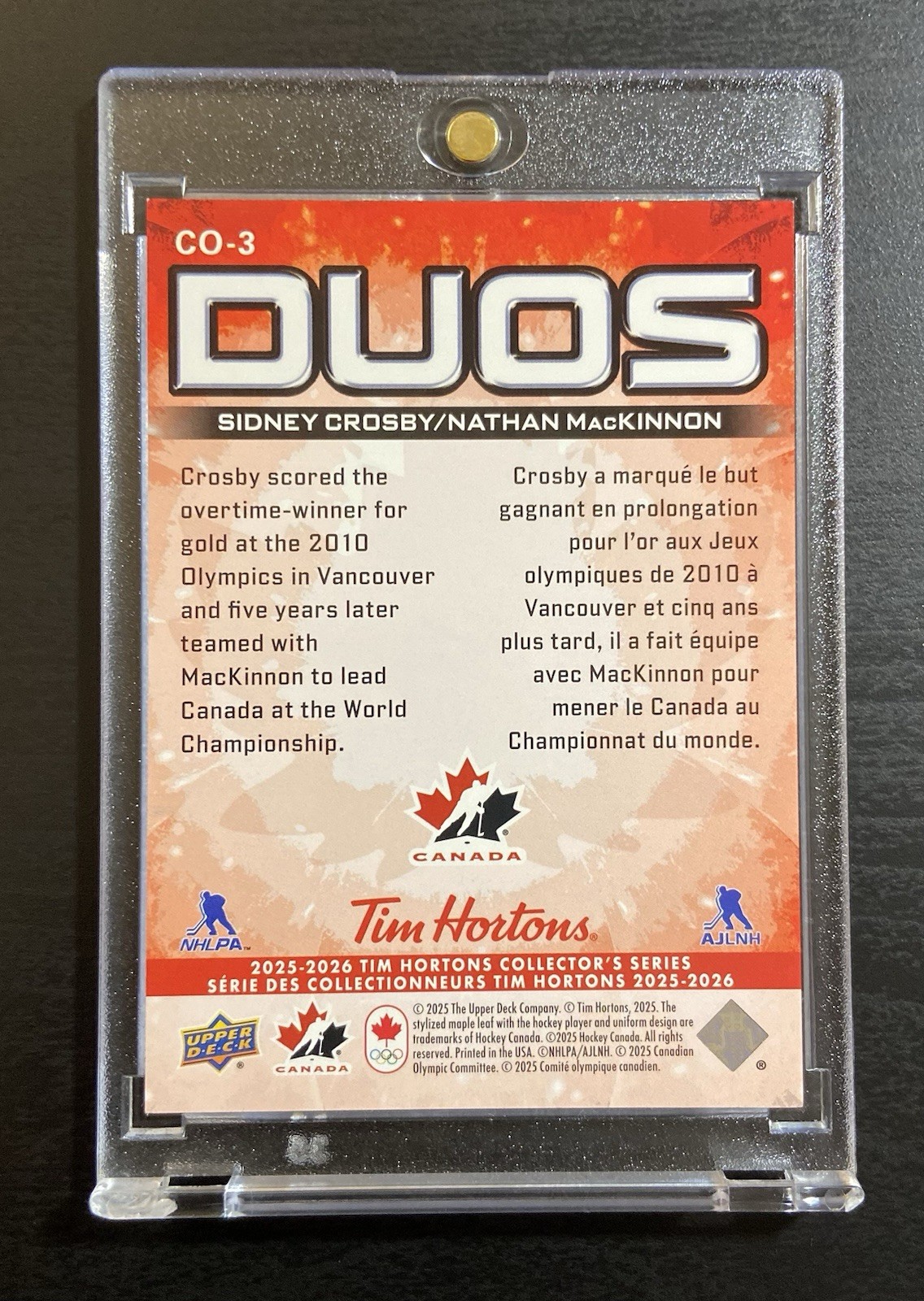 2025-2026 UPPER DECK TIM HORTONS TEAM CANADA DUOS #CO-3 CROSBY ...