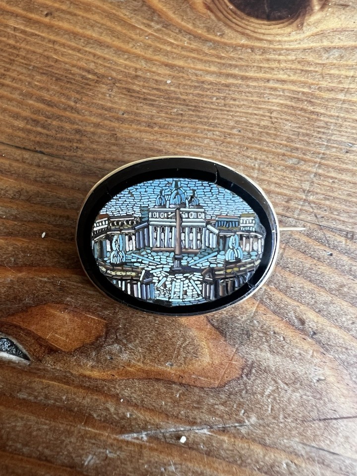 9ct Gold Italian Grand Tour 19th Century Micro Mosaic Brooch St Peter’s ...