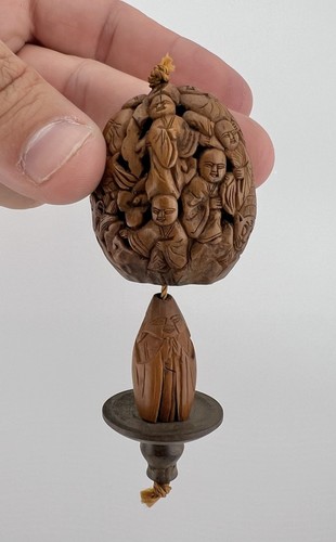 ANTIQUE CHINESE CARVED HEDIAO NUT WOOD WALNUT IMMORTALS GOD MAN's FACE ...