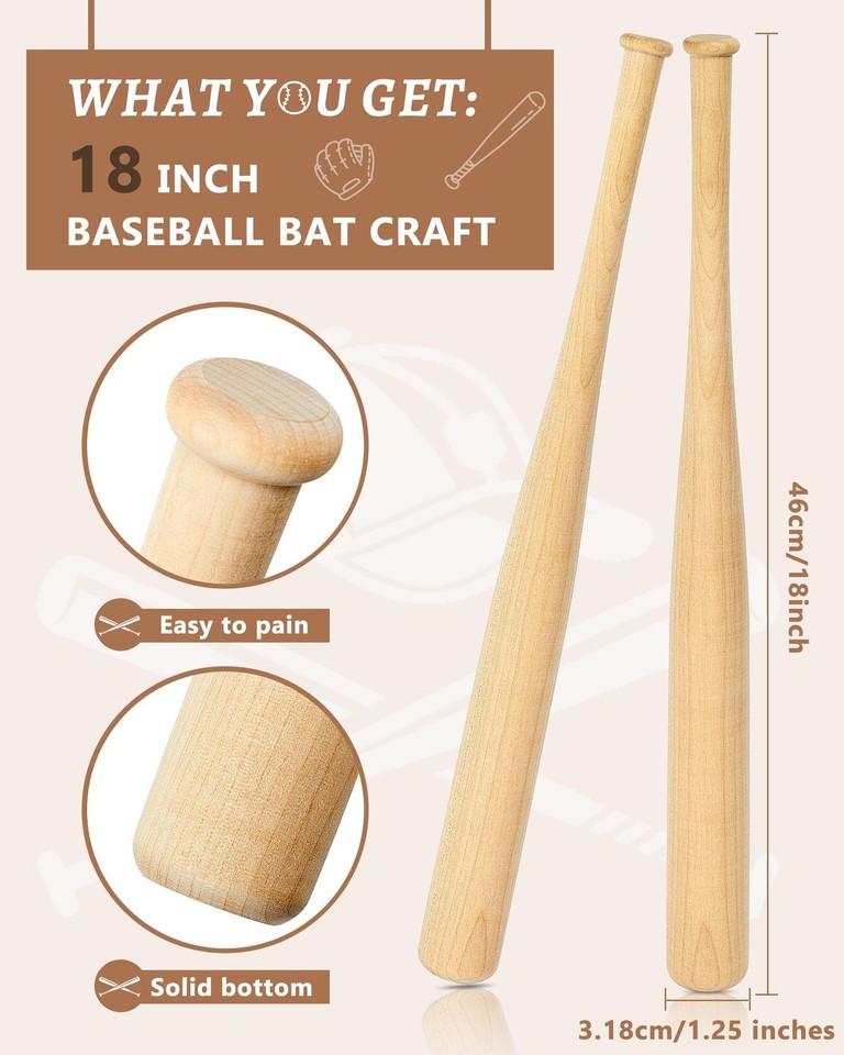 4 Pcs Mini Baseball Bats 18 Inch Wooden Baseball Bat Craft Unfinished ...