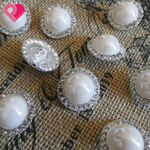 22mm Pearl Clear Crystal Diamond Rhinestone Vintage Silver Domed Shank ...