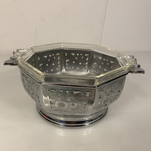 VTG Art Deco Chrome Pyrex 672 Glass Casserole Serving Dish Etched ...