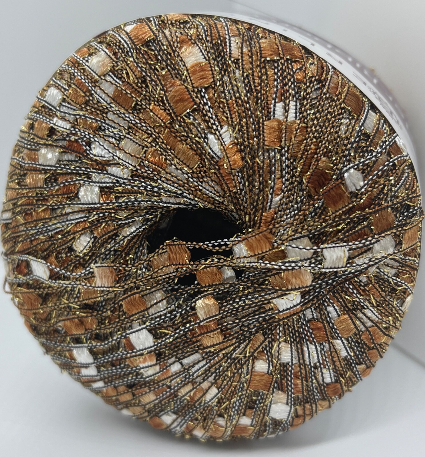 Berlini Ladder Ribbon Glitter Yarn 125 Copper Brown White Gold Accent ...