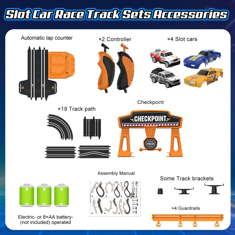 High-Speed Slot Car Race Track Set with Dual Racing and Lap Counter for ...