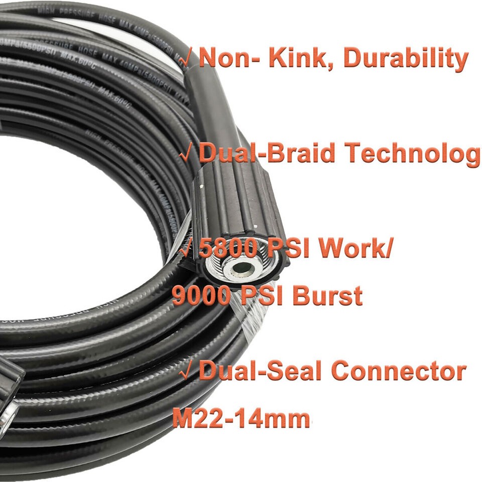 50 FT High Pressure Washer Hose 5800 PSI M22-14MM Power Washer ...