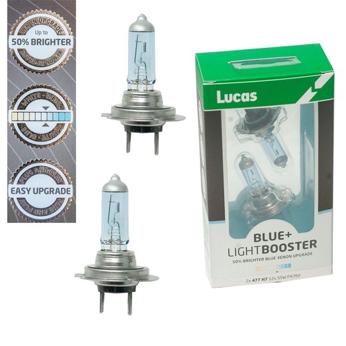 2 X Lucas H7 Lightbooster Upgrade Bulbs 50 Brighter 12v Blue Tint 477 ...