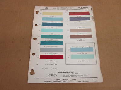 1961 Plymouth Valiant car paint color chip chart sheet sample | eBay