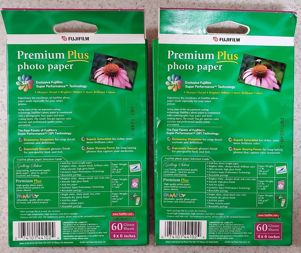 Fujifilm 60 Sheets Each Sealed Glossy Premium Fuji Photo Paper Plus 4x6 ...