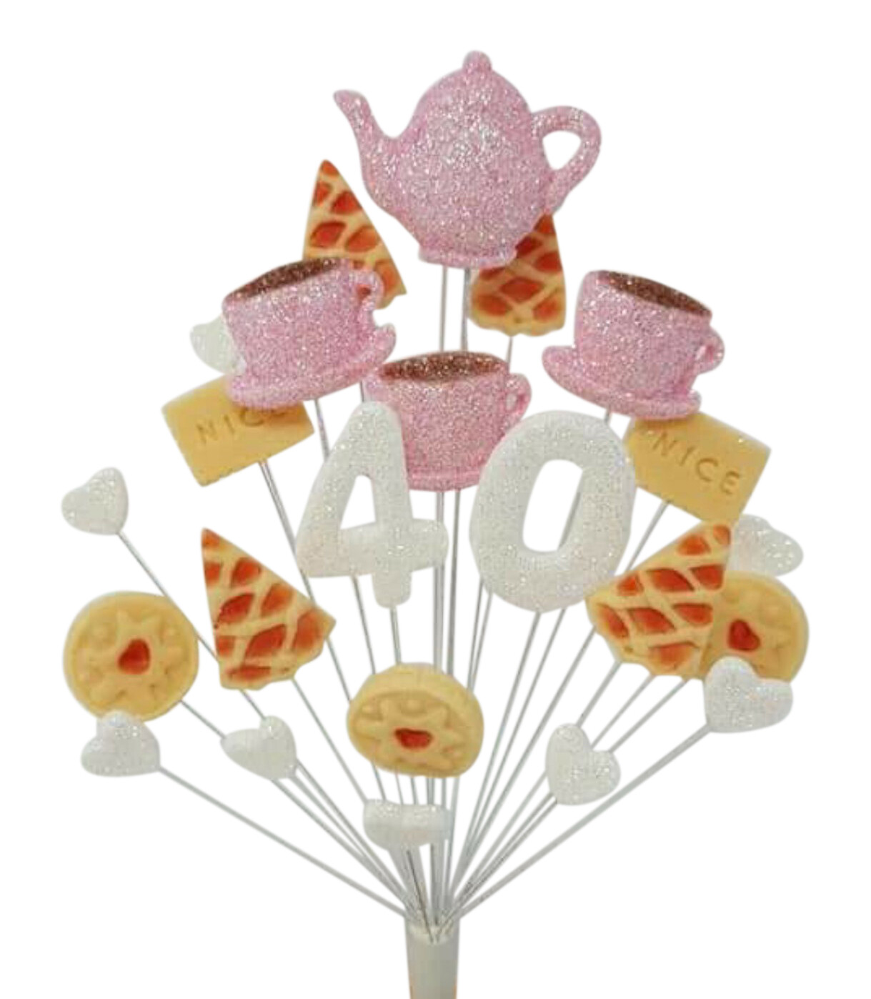 AFTERNOON TEA BIRTHDAY CAKE TOPPER PINK/WHITE 21st 30th 40th 50th 60th ...