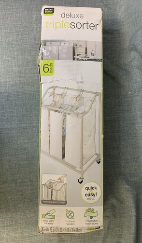 Smart Design Deluxe Rolling Triple Compartment Laundry Sorter Hamper ...